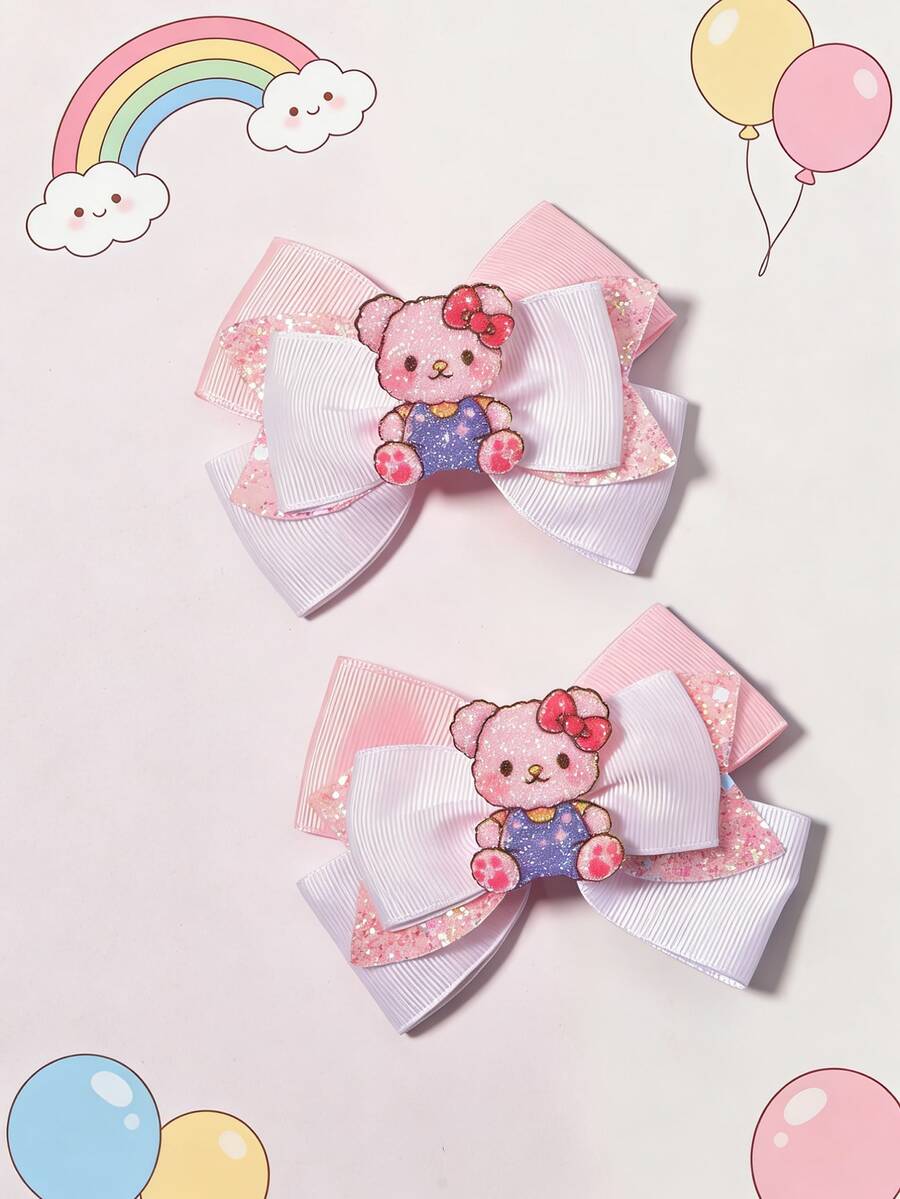 2 Stücke bunte Cartoon-Haarspangen mit Schleife, süße und cartoon ...