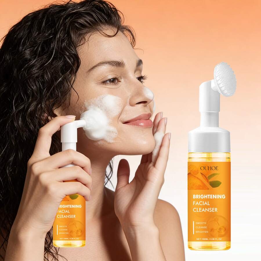OUHOE Turmeric & Vitamin C Foam Cleanser With Brush - Gentle Deep ...