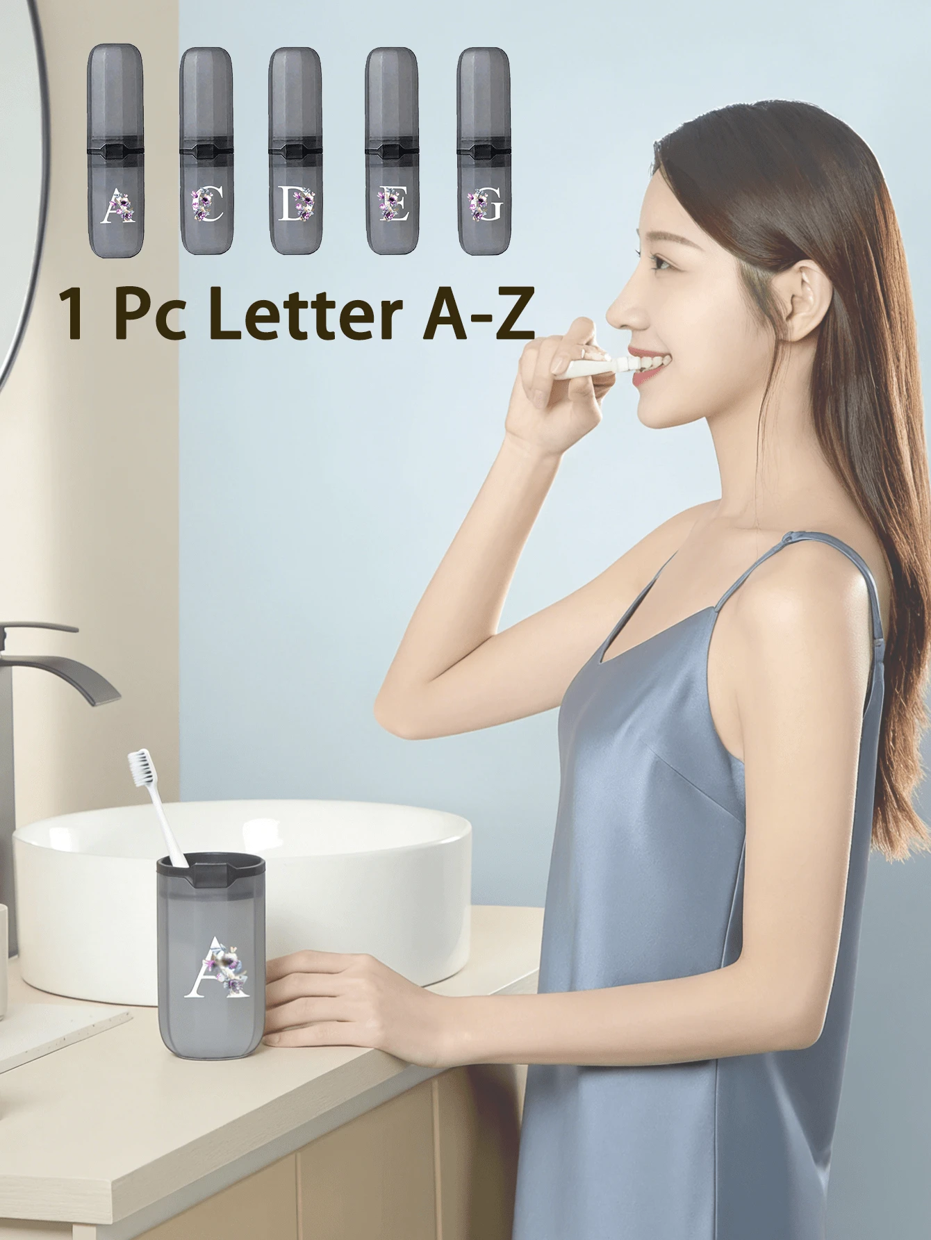 A-Z Portable Toothbrush Case, White Letter & Floral Pattern, Keeps Your ...