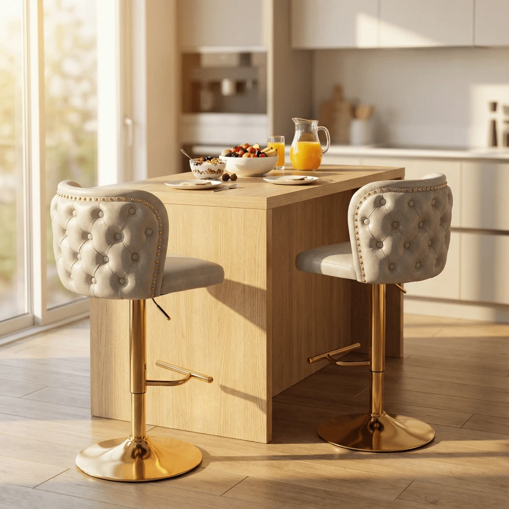 Modern Swivel Bar Stools Set Of 2, Adjustable Height PU Leather Stools ...