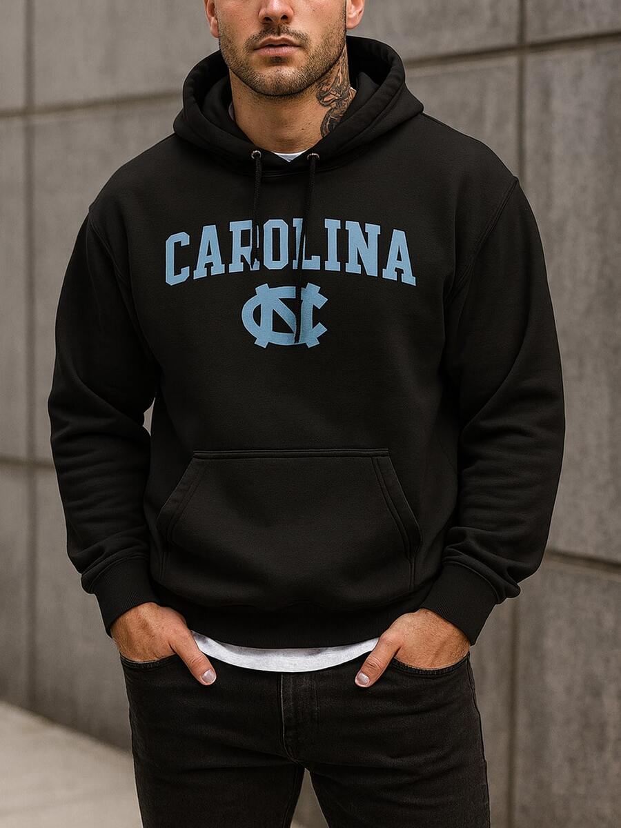 Men's Hoodie With "CAROLINA" And Interlocking "NC" Logo In Bold Blue ...
