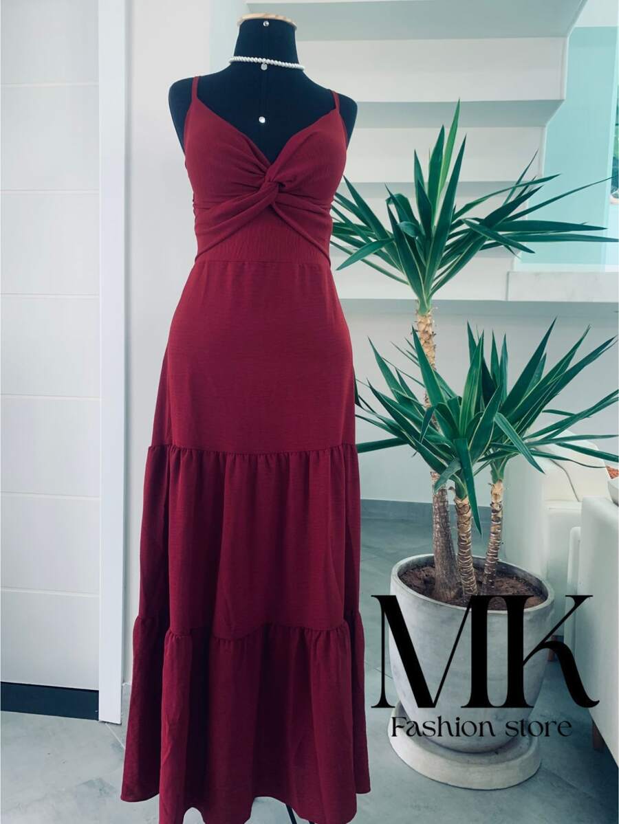 Women's Long Three-Tier Dress With Flared Top And Built-In Bra ...