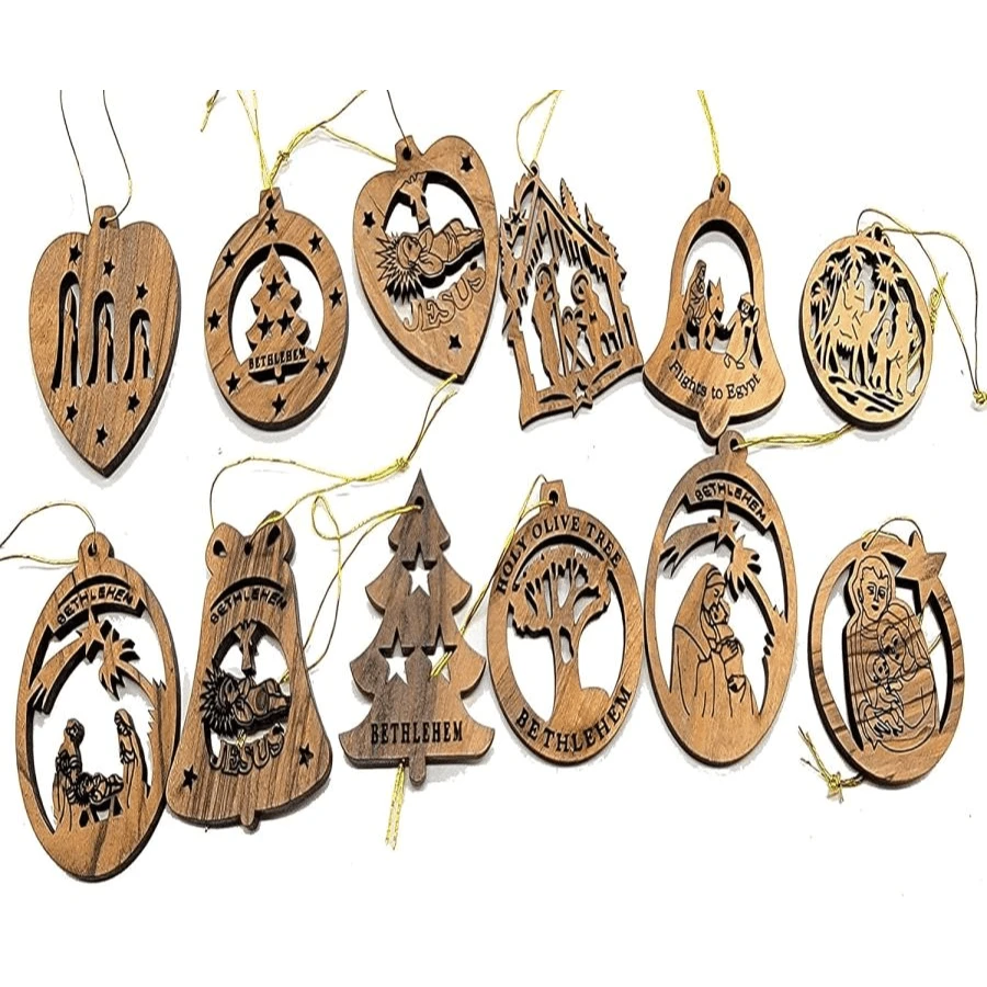 Zuluf 12-Piece Olive Wood Ornament Collection - Authentic Nativity ...