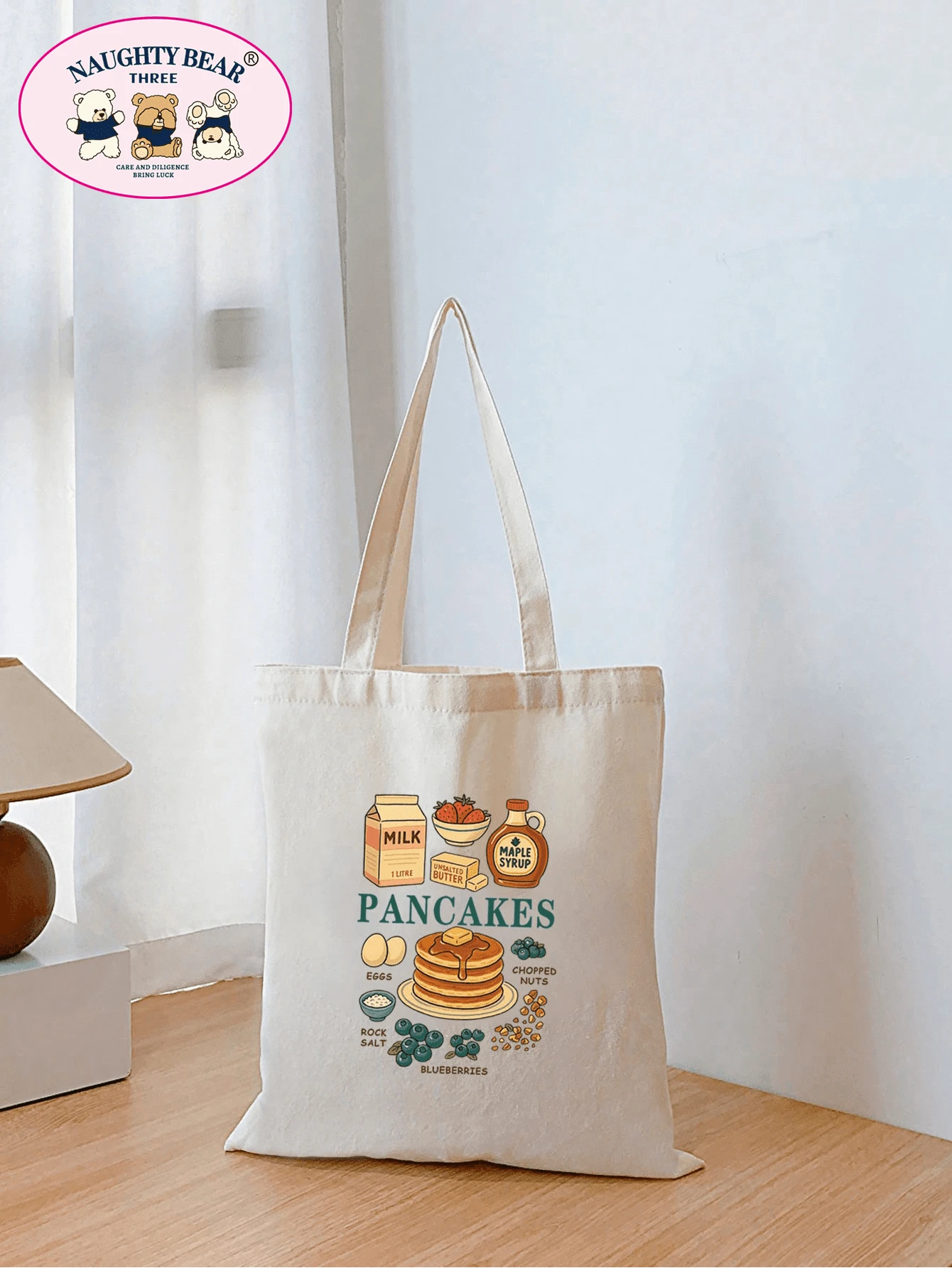 1pc Beige Fashionable Various Bread Letter Print Canvas Tote Bag ...