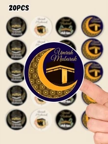 20/40PCS Round Umrah Mubarak Stickers, Illustration Gift Packaging ...