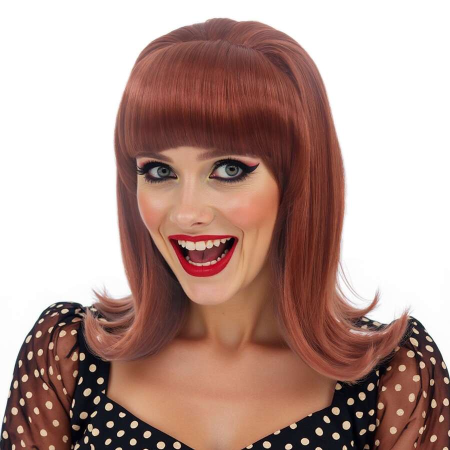 Auburn Red 60s Beehive Wigs For Women Pinup Pelucas 50s Synthetic Hair ...