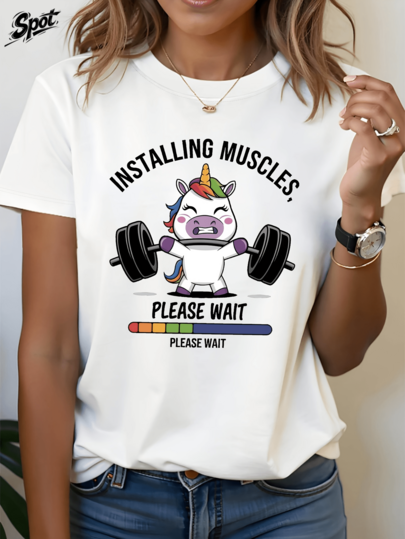 "INSTALLING MUSCLES, PLEASE WAIT" Hobby Unicorn T-Shirt For Women ...