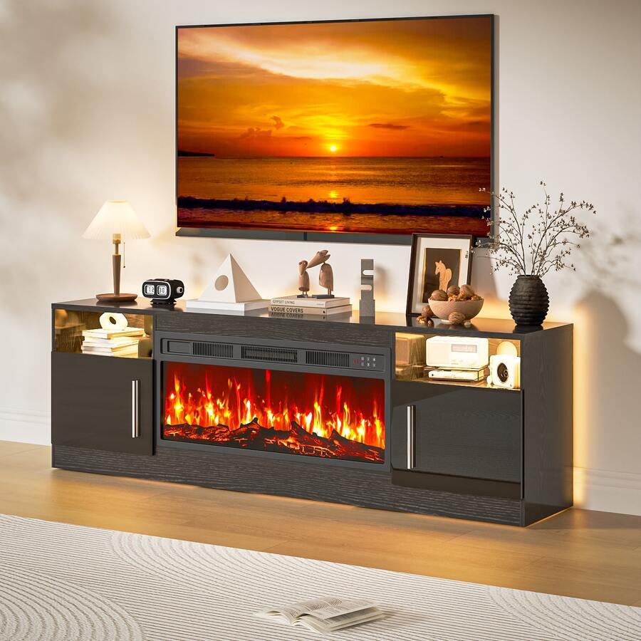 70" Fireplace TV Stand With Two Hinged Doors For TVs UP To 80", Modern ...