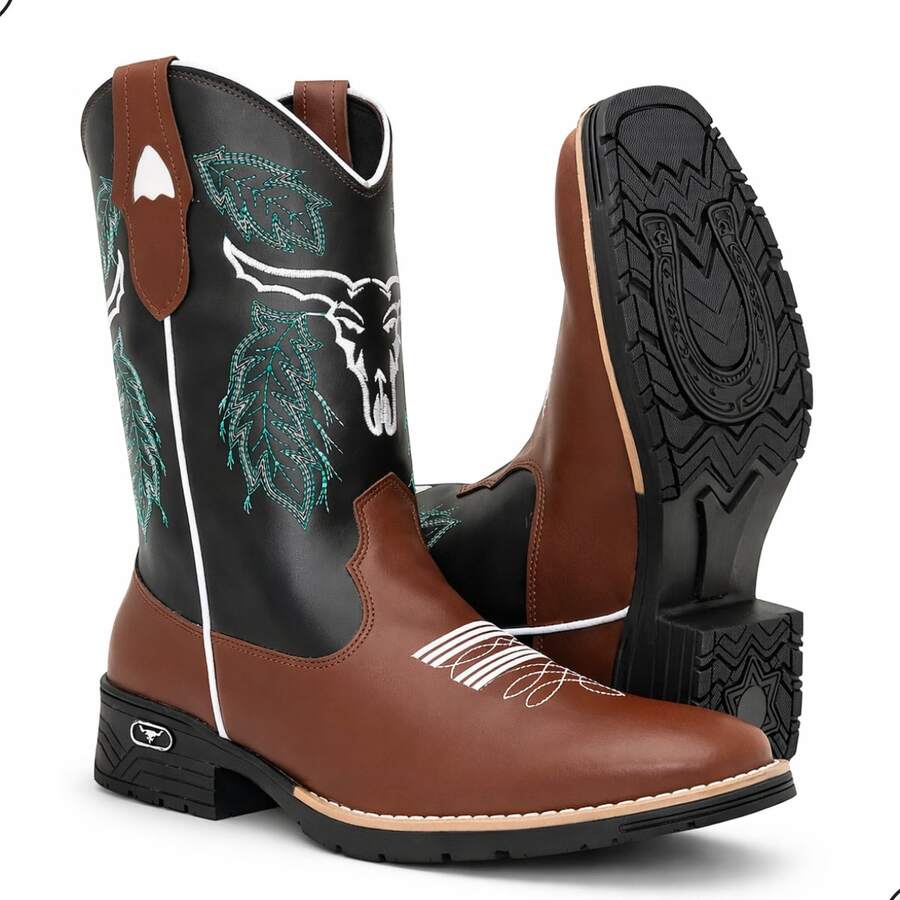 Bota Botina Texana Masculina Country Couro Bico Quadrada | SHEIN Brasil