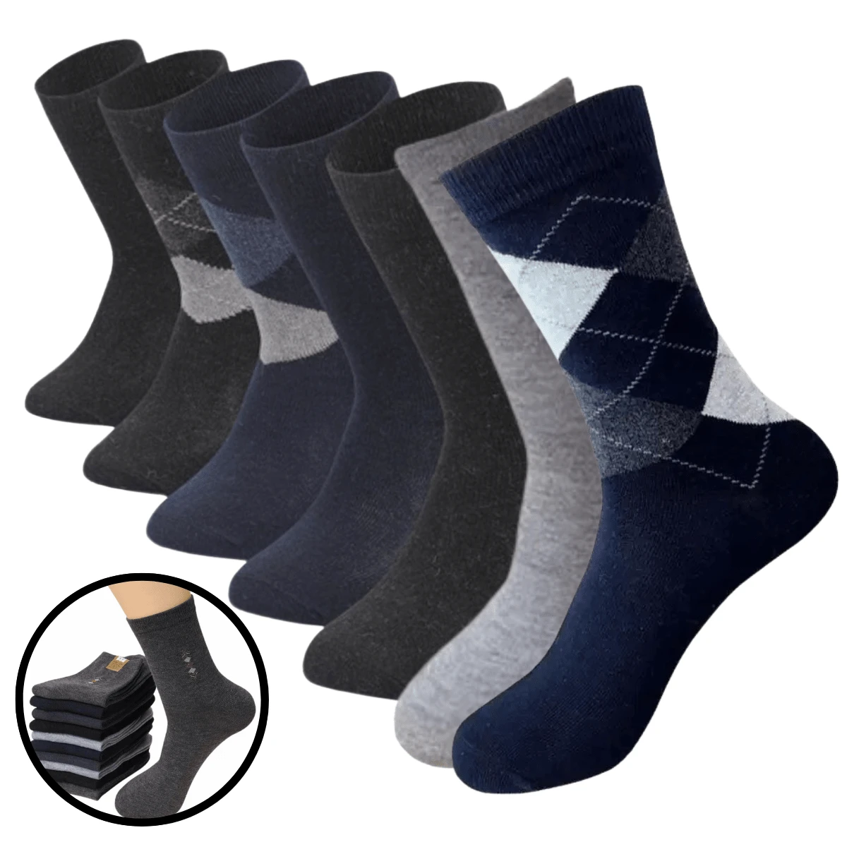 KIT 12 Pares Meia Social Masculina Cano Longo Grossa Conforto Sortidas ...