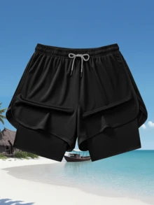 Unisex Casual Sports Jogger Shorts, Double Layer Anti-Exposure Design ...
