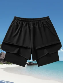 Unisex Casual Sports Jogger Shorts, Double Layer Anti-Exposure Design ...