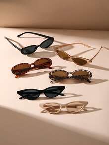 6pcs Women Cat Eye And Oval Multicolor Leopard Y2K Personality ...