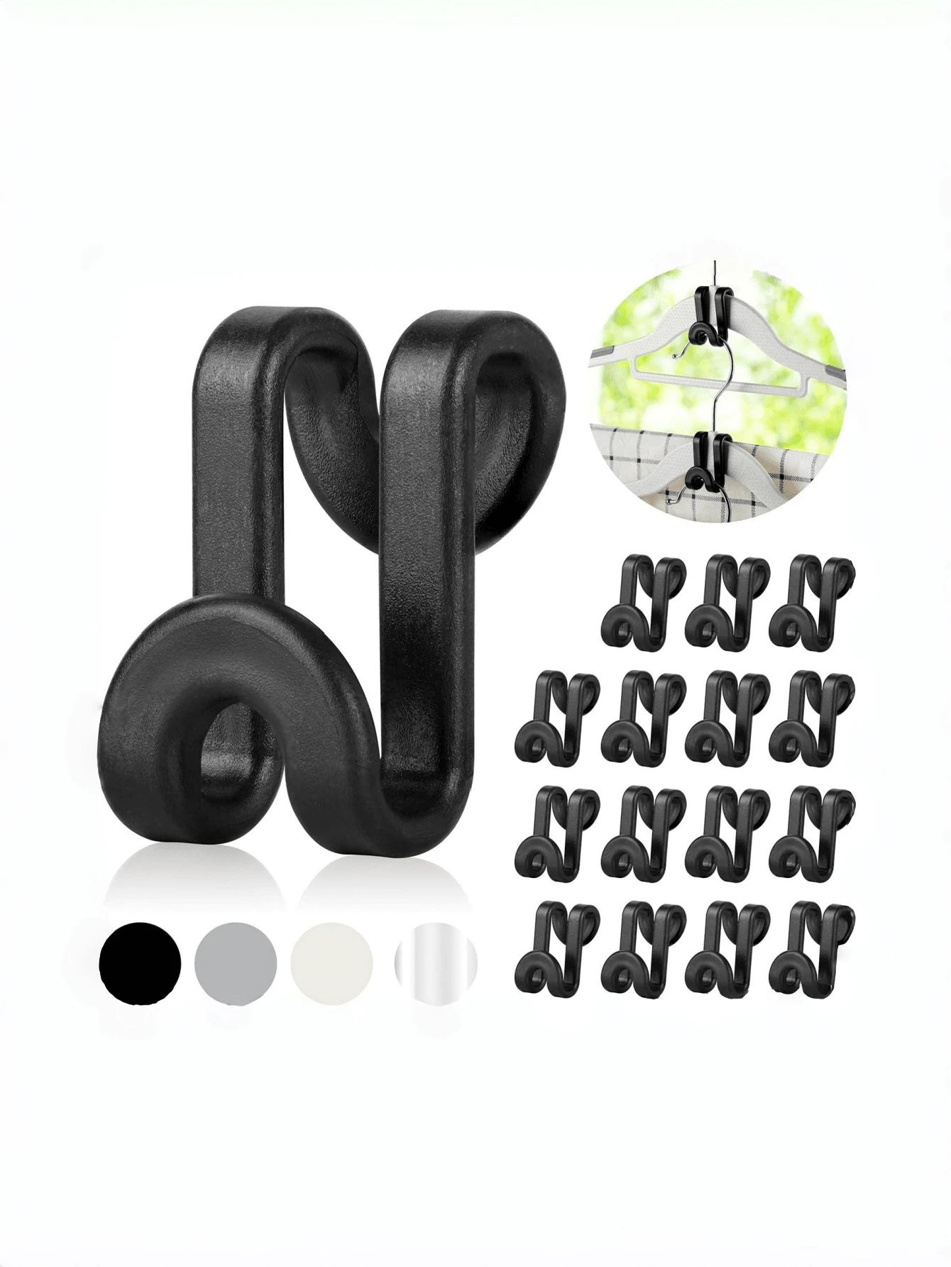 30pcs Black Plastic Hangers With Hooks And Connectors, Space Saving ...