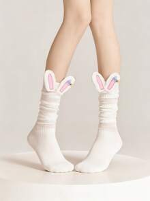 1 Pair Cute Sweet Happy Bunny Ear Design Thin Ankle Socks, Versatile ...