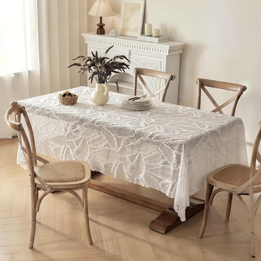 1pc Lace Hollow Floral Tablecloth, White Leaf Ambiance, Sideboard Cover ...