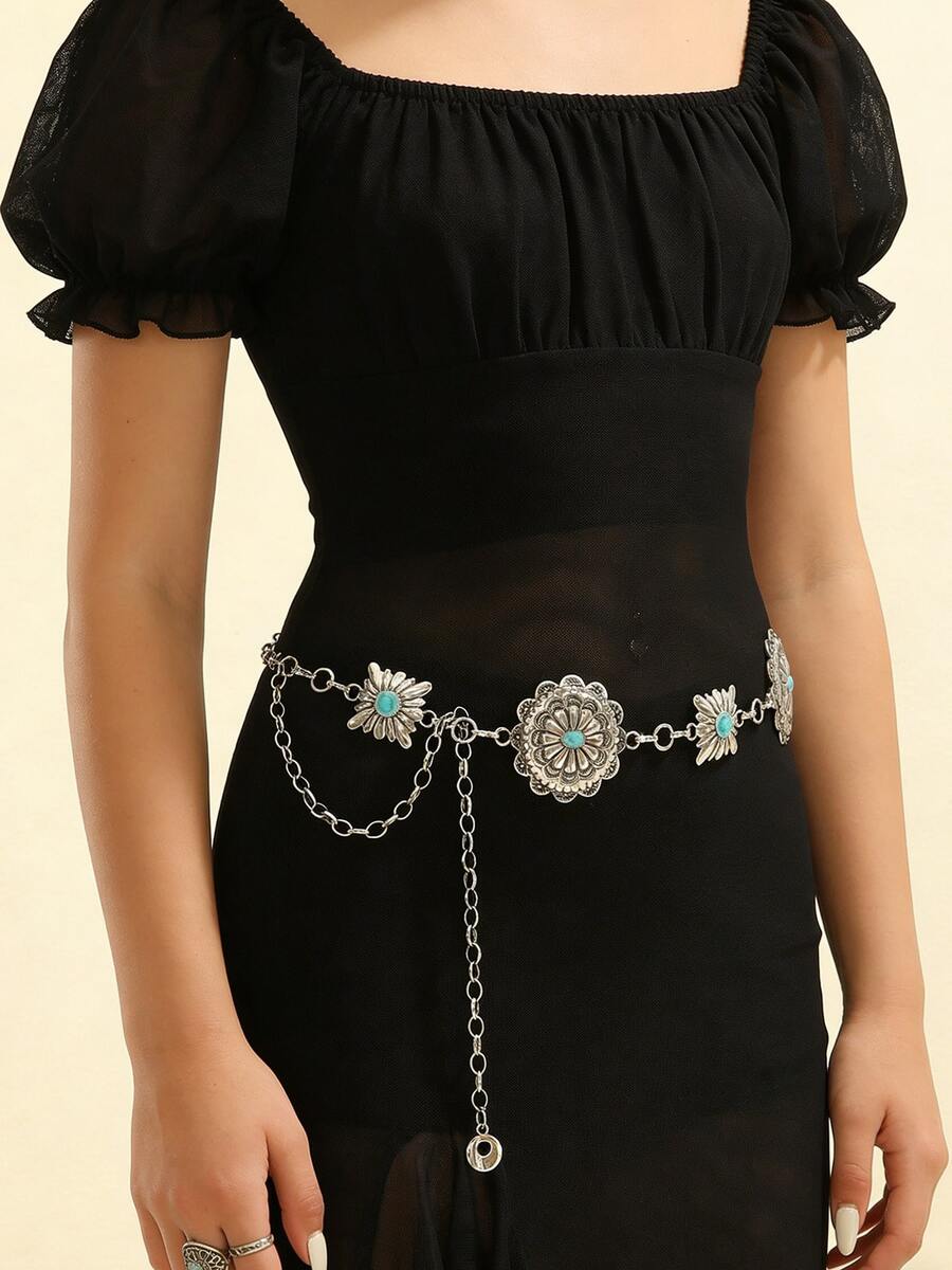 Vintage Style Hollow Alloy Waist Chain, Adjustable, Fits Boho Dresses ...