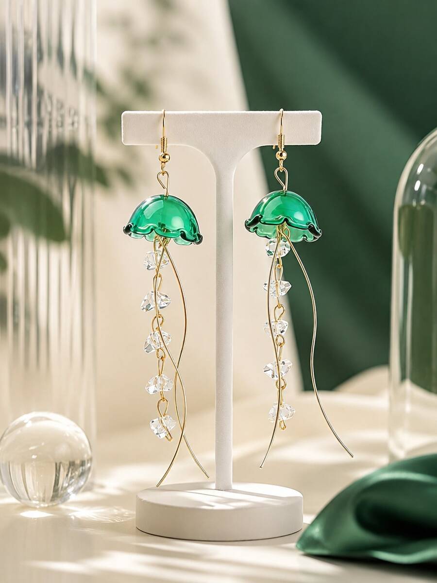 1Pair Dreamy Blue Jellyfish Tassel Charm Earrings For Women Handmade ...