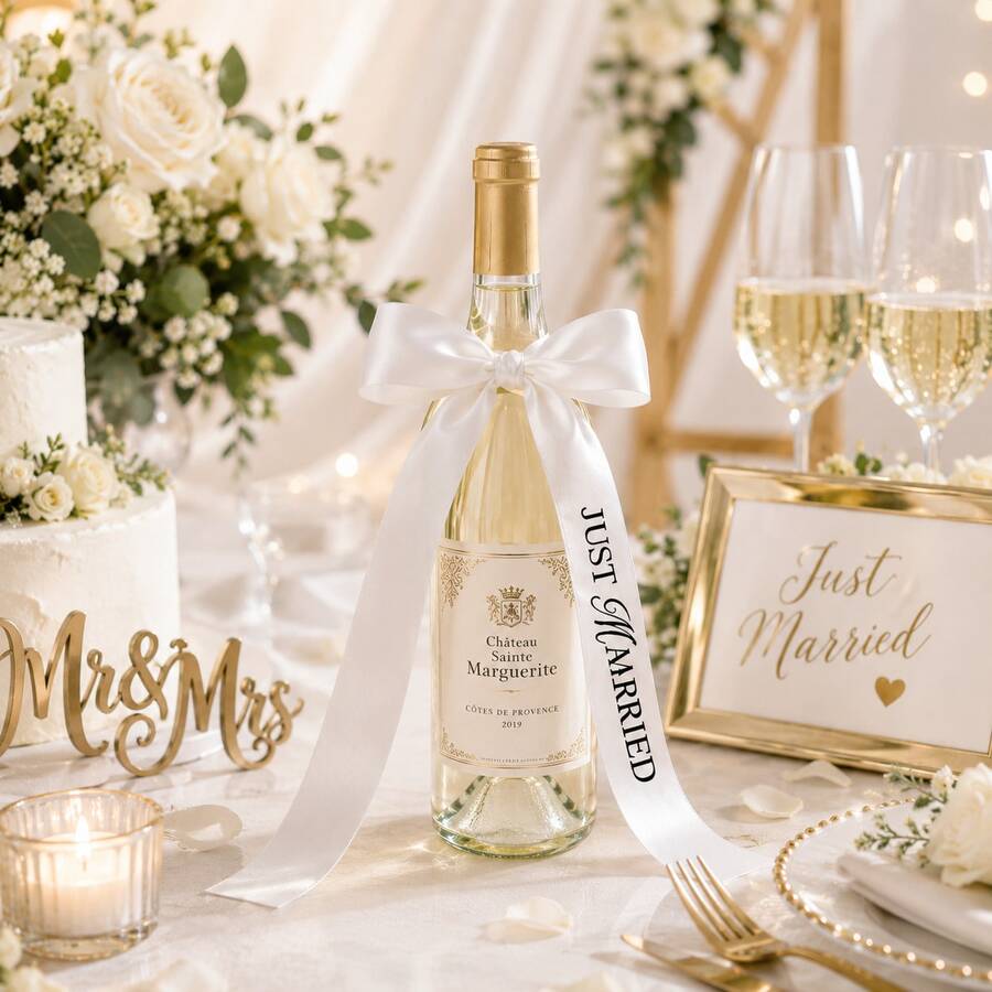 5pcsLuxury White Satin Just Married Bow For Champagne Bottles, Wedding ...