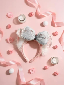 Miniso Disney LinaBell Fuzzy Cat Ear Headband With Bow Ruffled Lace ...