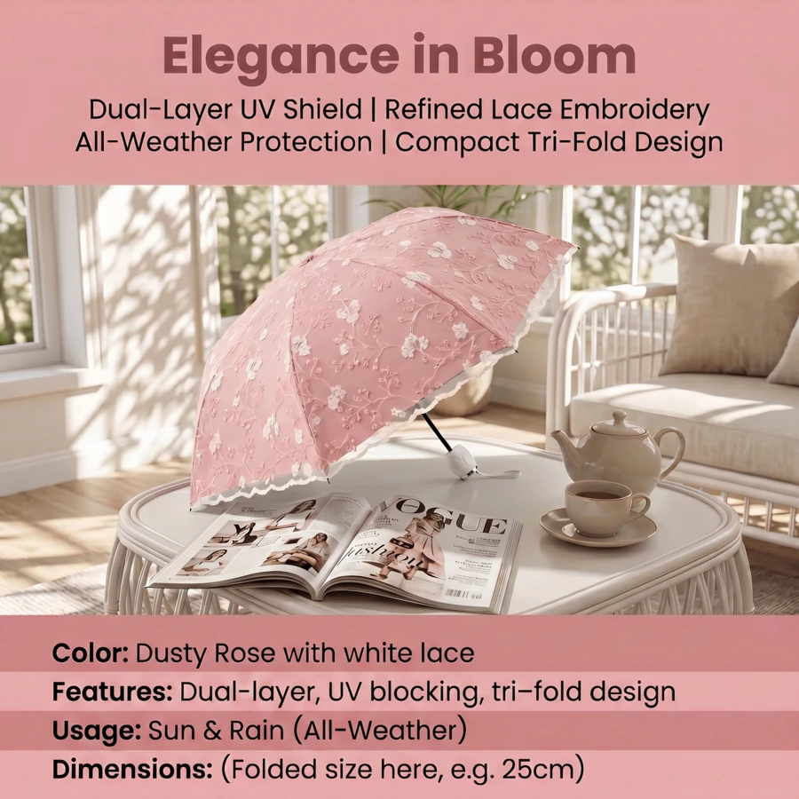 Embroidered Lace Sun Umbrella UV Protection Women's Double Layer ...