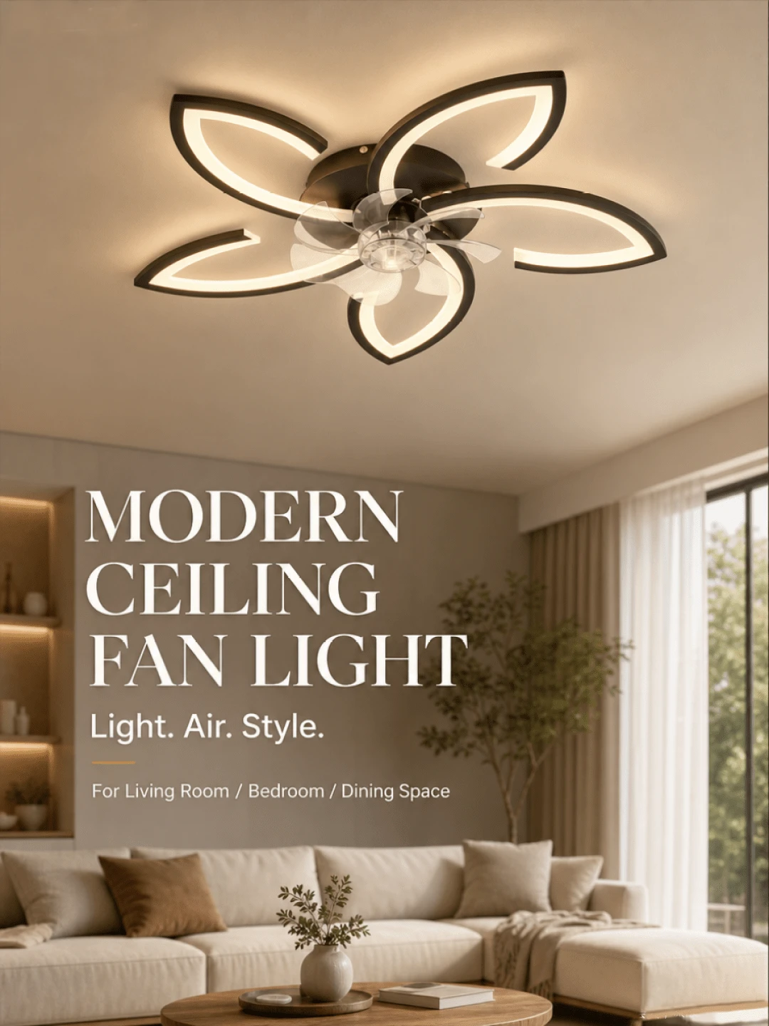 New Modern Flower Shape Ceiling Fan Light Acrylic Iron Black 3 Color ...