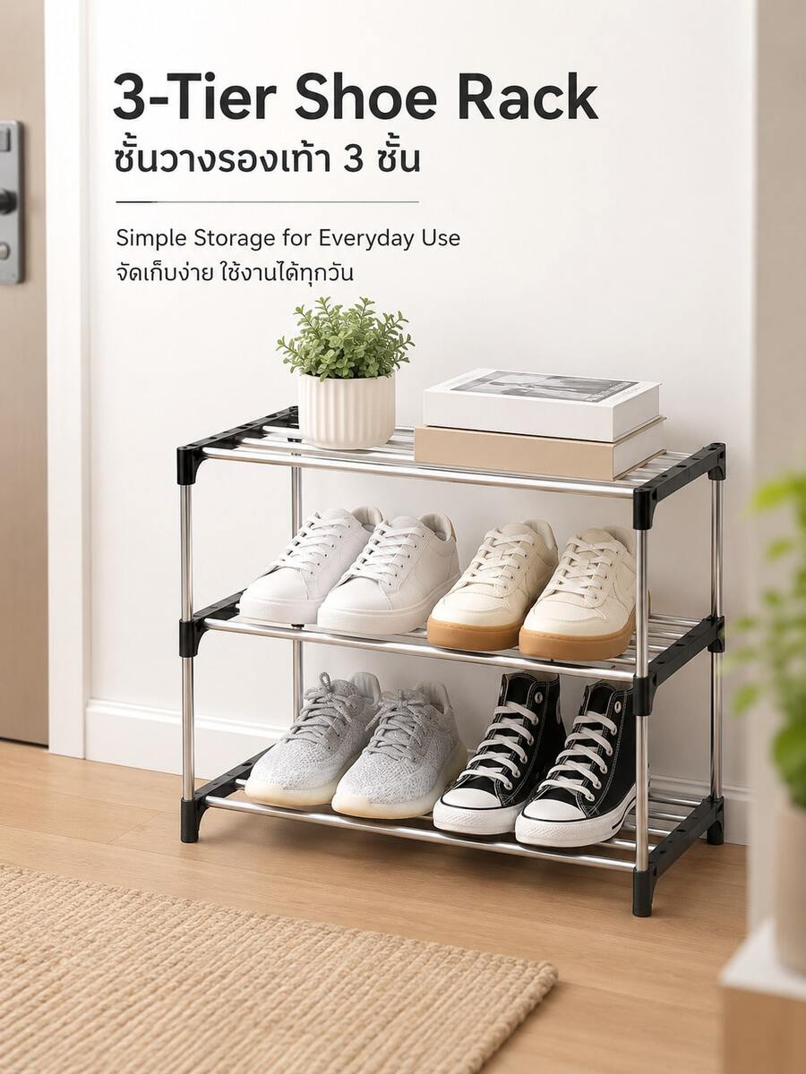3-Tier Stackable Small Shoe Rack, Space-Saving Shoe Storage And ...