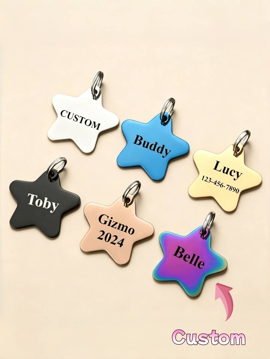 Personalized, Customizable Stainless Steel Star-Shaped Dog Tag With ...