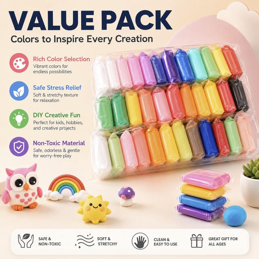 Multi-Color Stretchable Modeling Clay Value Pack, Odorless Soft Craft ...