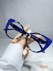 1pc New Fashion Cat Eye Color Block Butterfly Frame Plain Lens Glasses ...