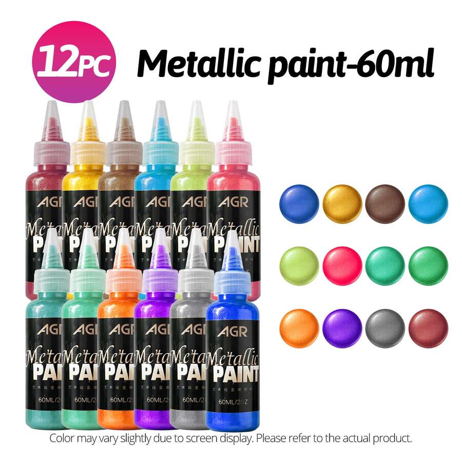 12Pcs Pearl Acrylic Paint Set, 60ml Shimmer Metallic Colors For Canvas ...
