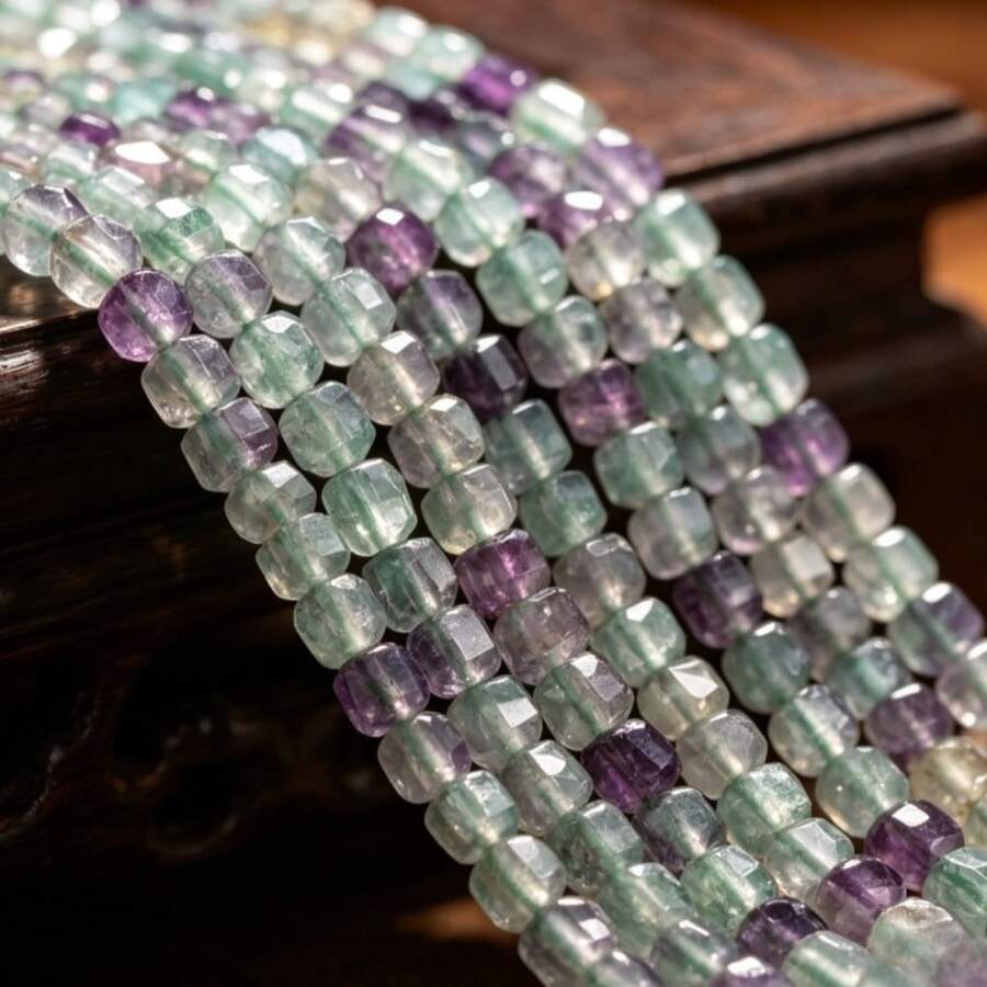 2x2mm AAA Natural Stone Colorful Fluorite Faceted Cube Square Loose ...