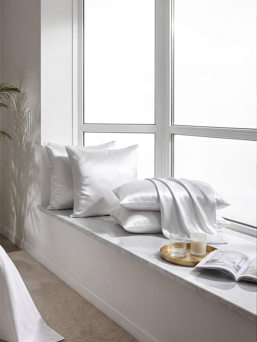 1pc/2pcs White Luxury Satin Pillowcase, Soft & Breathable, Pillowcase ...
