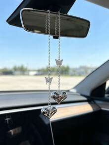 Heart Car Pendant Cute Car Rearview Mirror Hanging Ornament Rhinestone ...