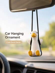 1pc Cute Swinging Duck Car Hanging Ornament, Funny Duck Rearview Mirror ...