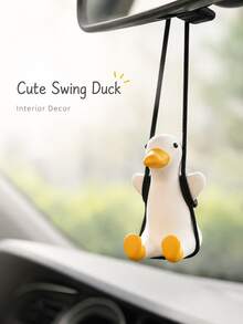 1pc Cute Swinging Duck Car Hanging Ornament, Funny Duck Rearview Mirror ...