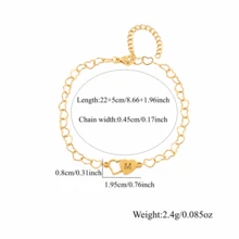 1pc Simple Classic Double Heart Initial Pendant Golden Stainless Steel ...