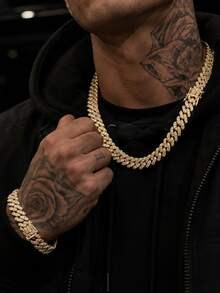 1pc 15mm Shiny Thick Chain Design, Rhinestone Embellished Hip Hop ...