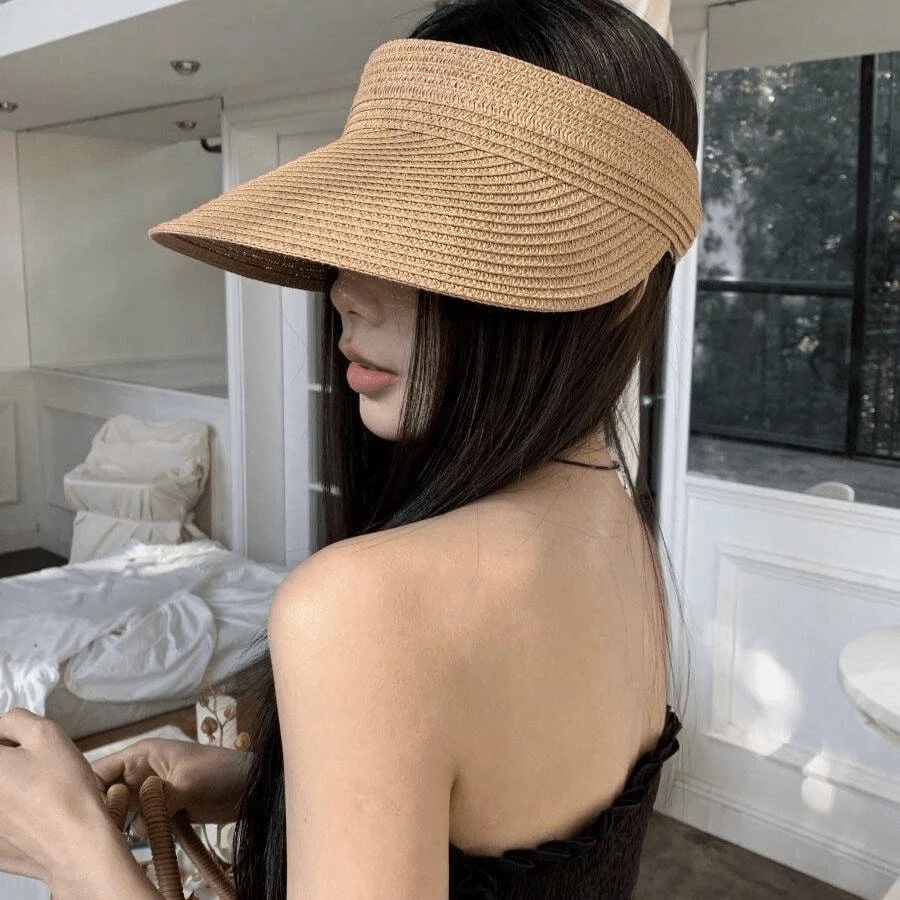 Bohemian Foldable Sun Protection Summer Straw Hat, Open Top Woven Straw ...