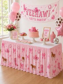 1pc Cowboy Hat Boot Bow Disco Ball Print Table Skirt - Great For ...
