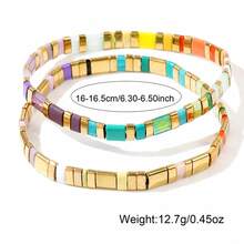 2pcs Women's Colorful TILA Bracelet Set, 18K Gold Plated Geometric ...