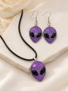 1pc Casual Cartoon Oil Drop Glitter Alien Mask Alloy Pendant Necklace ...