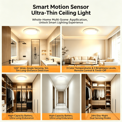 Wireless Rechargeable Motion Sensor Ceiling Light With Remote, Dimmable ...