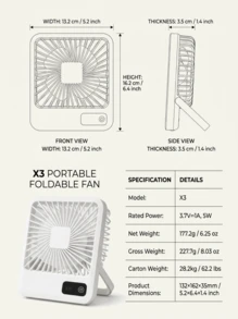 LEVIATECH USB Rechargeable Desktop Mini Fan, Quiet Portable Square ...