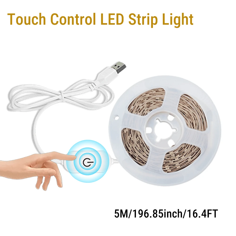 USB LED Strip Light Dimmable Touch Control LED Light Strip Warm White ...