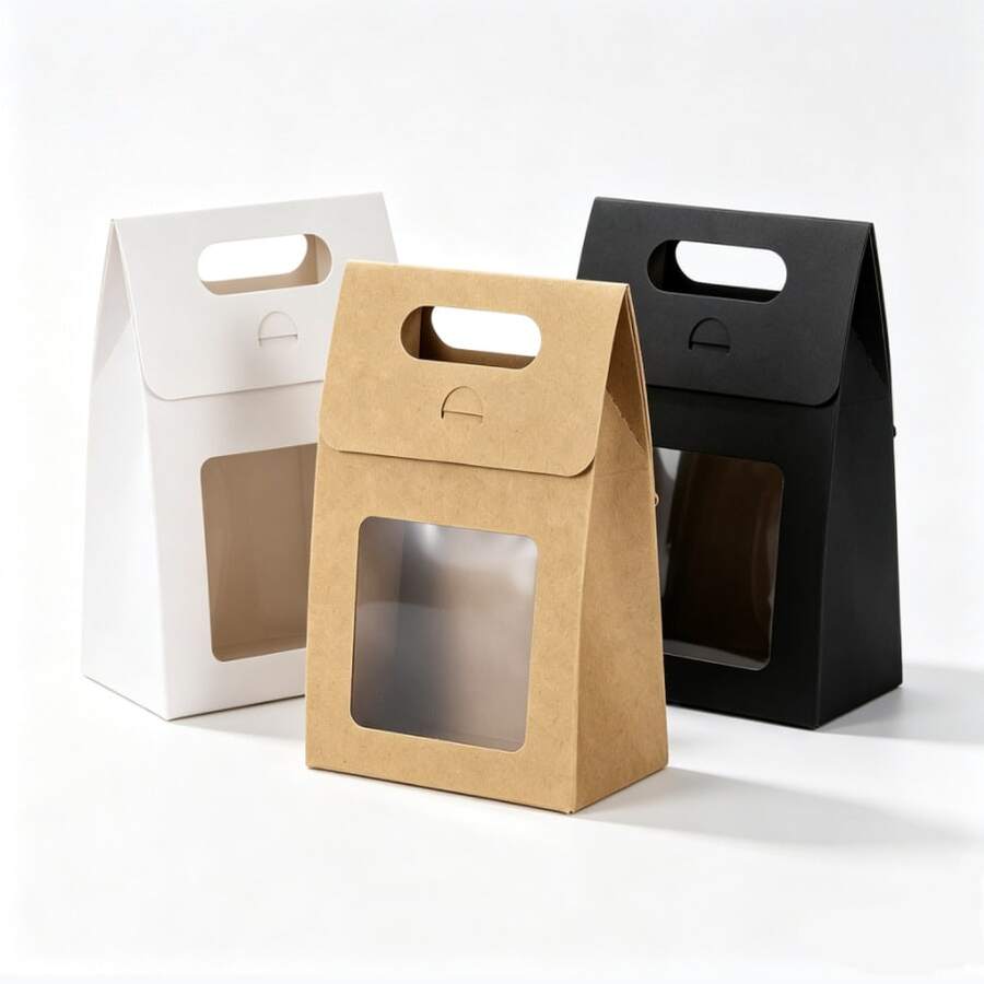12pcs Standing Gift Bags With Handles, Transparent Window Tote Bags ...